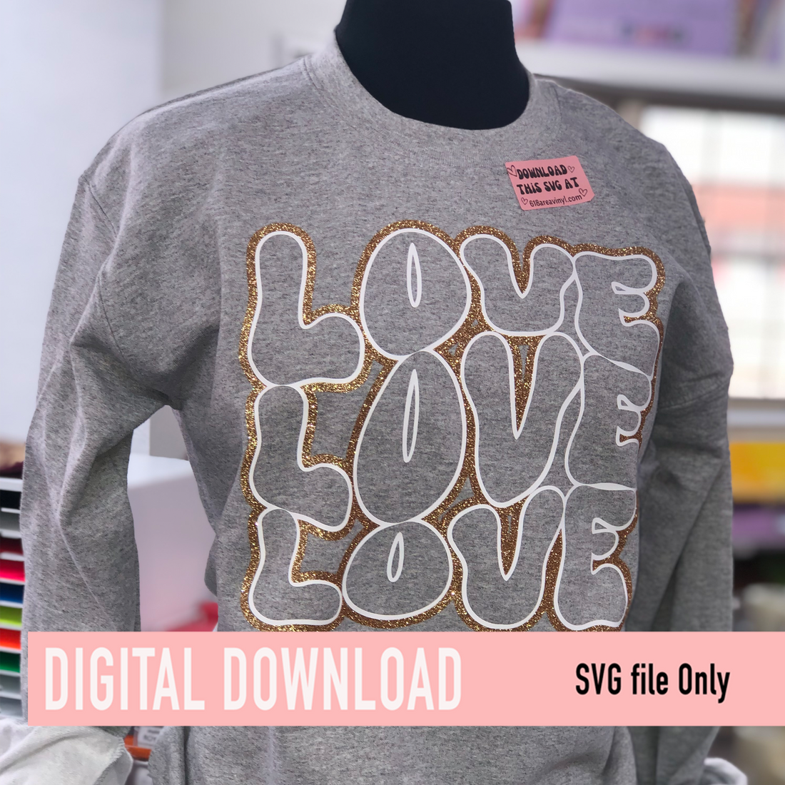 Love with offset SVG – 618 area vinyl